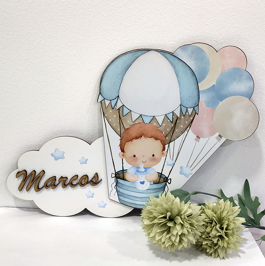 Letrero madera Bebé Globo – Camaleón Print
