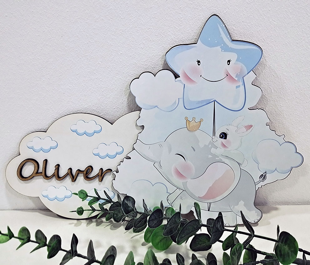Letrero madera Bebé Elefante – Camaleón Print
