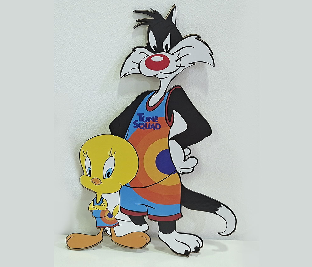 Letrero madera Space Jam – Piolín y Silvestre – Camaleón Print