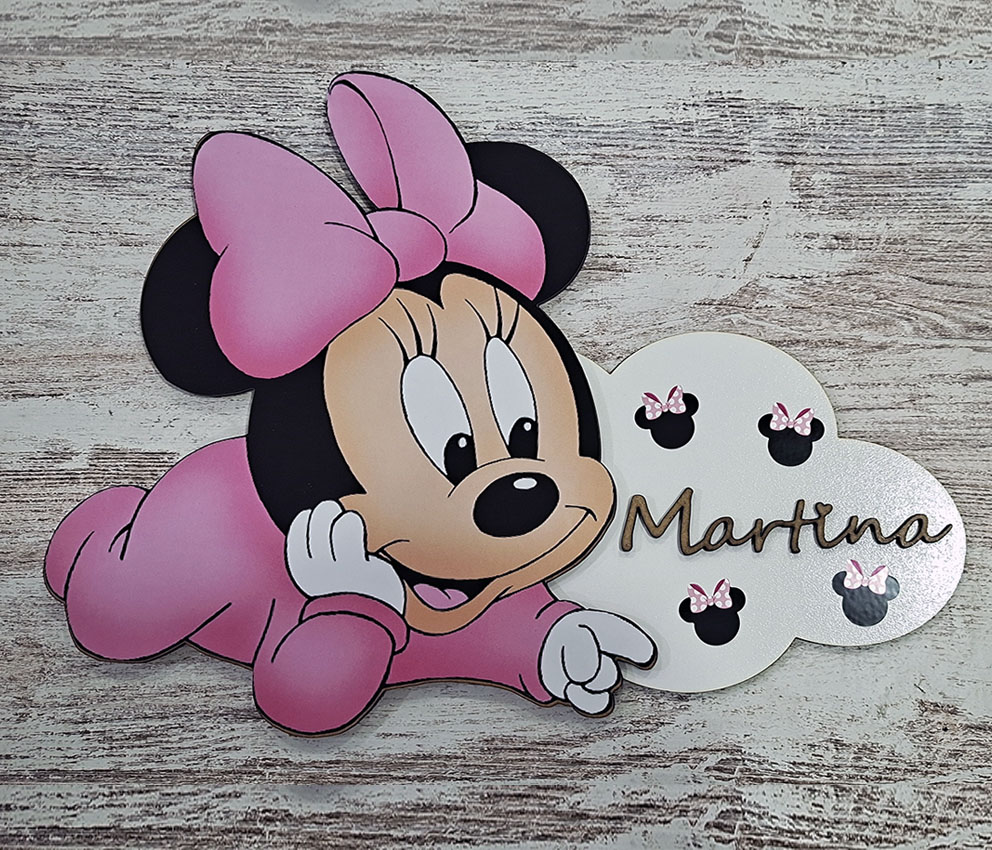 Letrero madera Baby Minnie – Camaleón Print