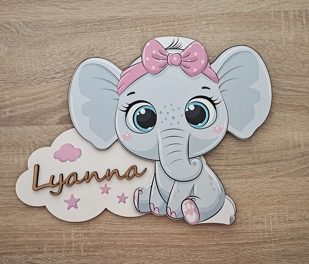 Letrero madera Elefantita – Camaleón Print