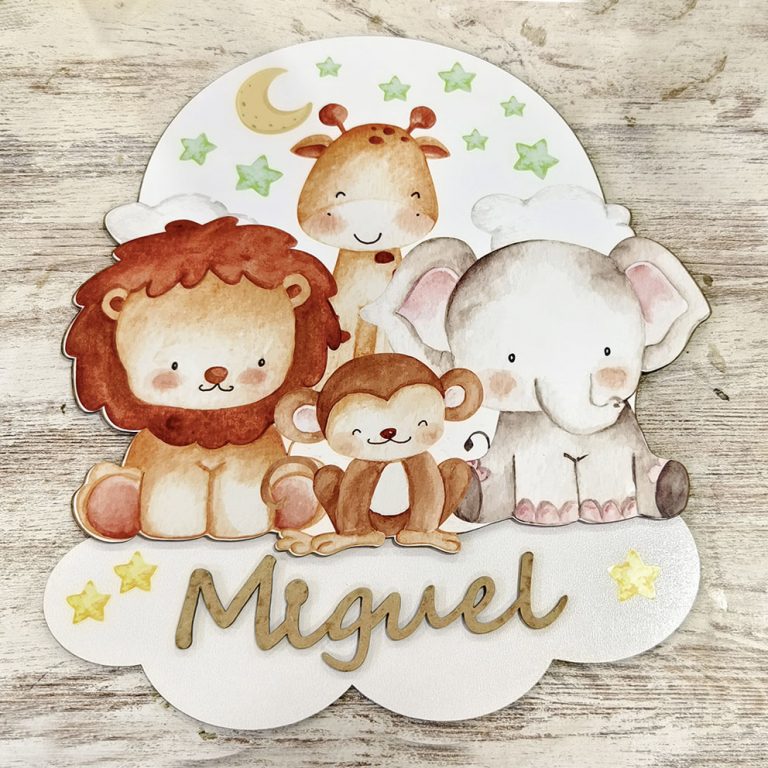 Letrero madera Animales Bosque y estrellas – Camaleón Print