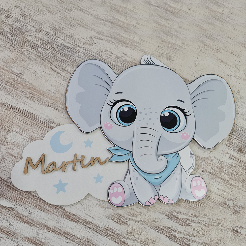 Letrero madera Elefantito – Camaleón Print